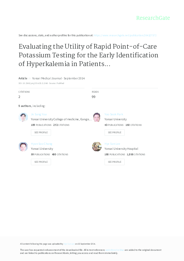 (PDF) Evaluating the utility of rapid point-of-care potassium testing ...