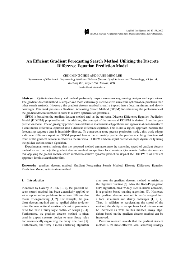 Pdf An Efficient Gradient Forecasting Search Method Utilizing The Discrete Difference Equation