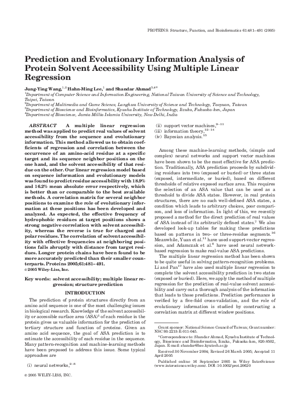 (PDF) Prediction and evolutionary information analysis of protein solvent accessibility using ...