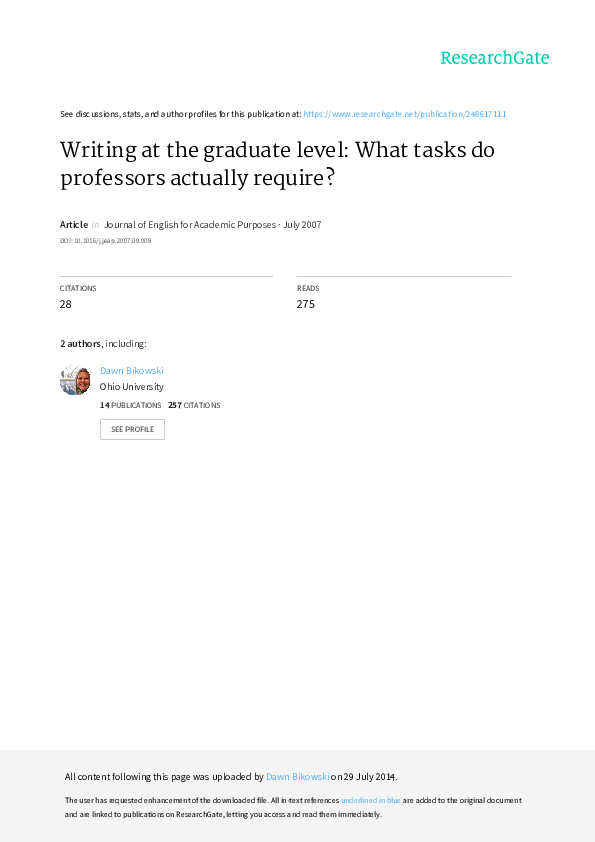 (PDF) Writing at the graduate level: What tasks do professors actually ...