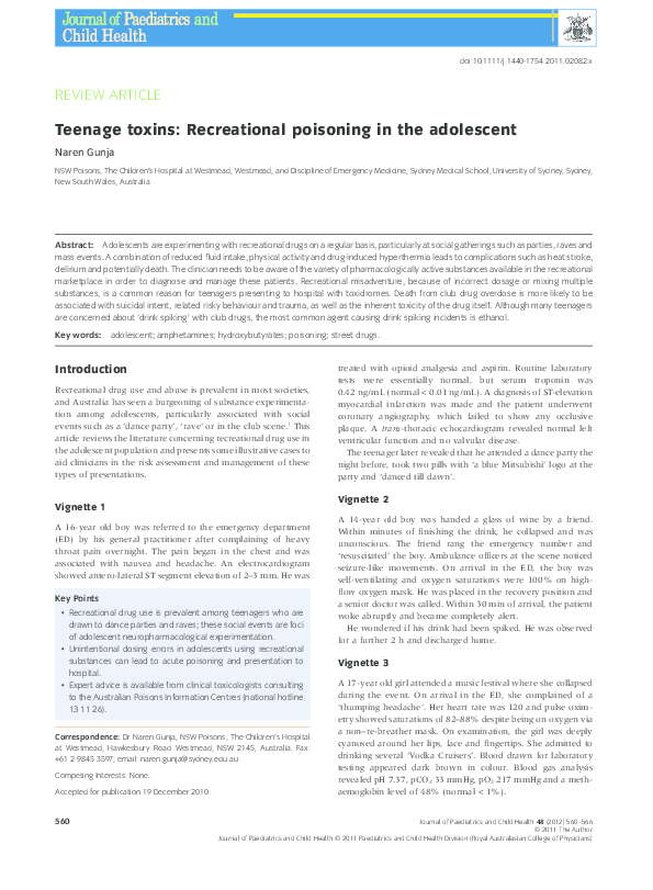 (PDF) Teenage toxins: Recreational poisoning in the adolescent