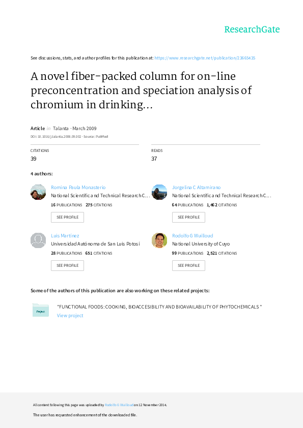 Pdf A Novel Fiber Packed Column For On Line Preconcentration And Speciation Analysis Of