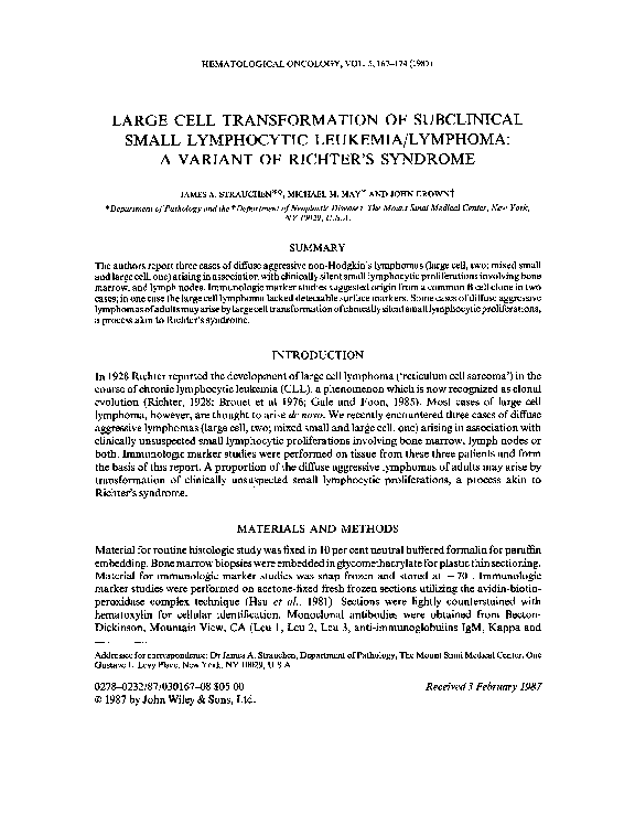 (PDF) Large cell transformation of subclinical small lymphocytic ...