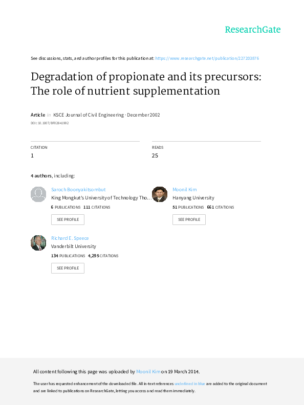 (PDF) Degradation of propionate and its precursors: The role of ...