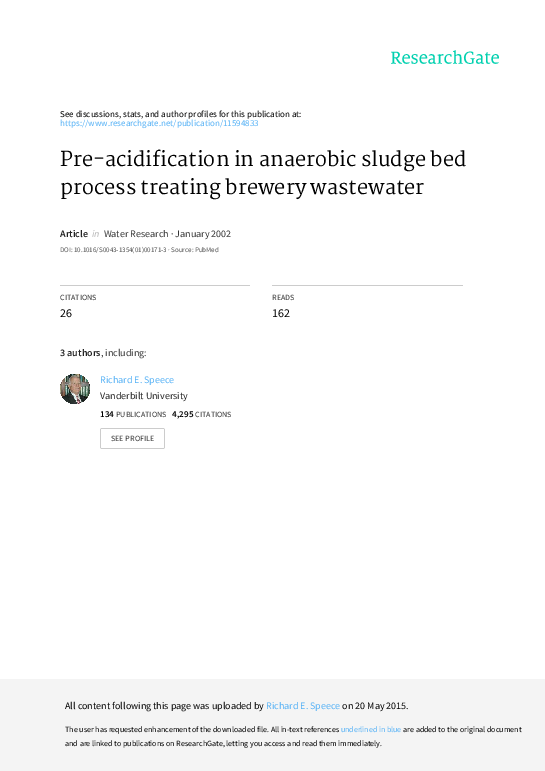 (PDF) Pre-acidification in anaerobic sludge bed process treating ...