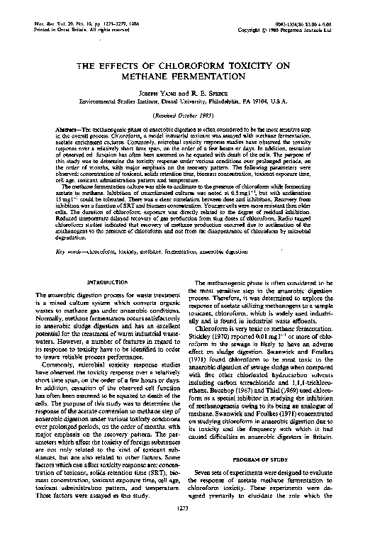 (PDF) The effects of chloroform toxicity on methane fermentation