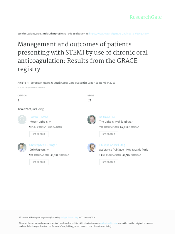 (PDF) Management and outcomes of patients presenting with STEMI by use ...
