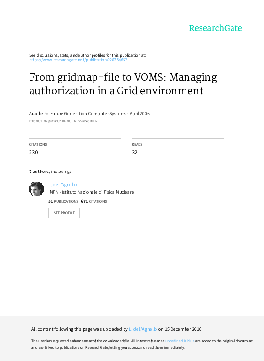 (PDF) From gridmap-file to VOMS: managing authorization in a Grid ...