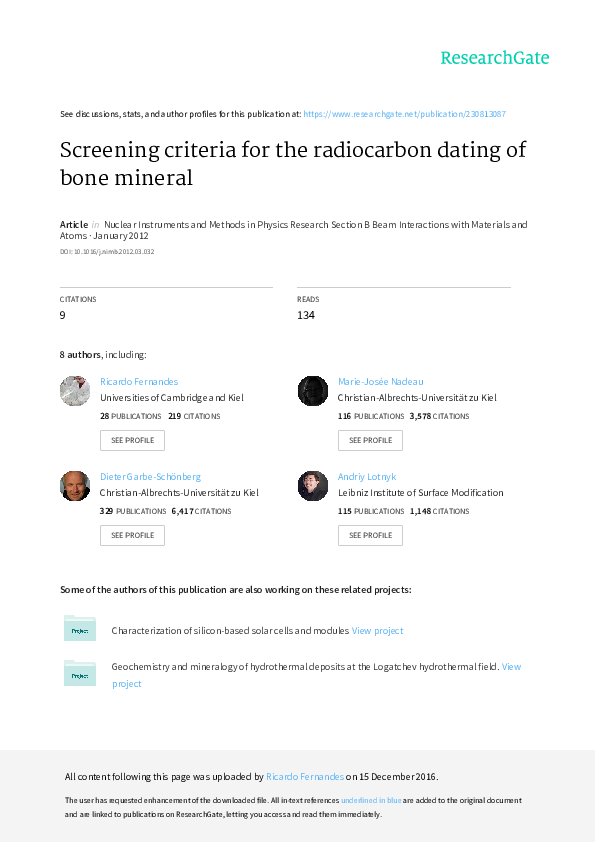 (PDF) Assessing screening criteria for the radiocarbon dating of bone ...