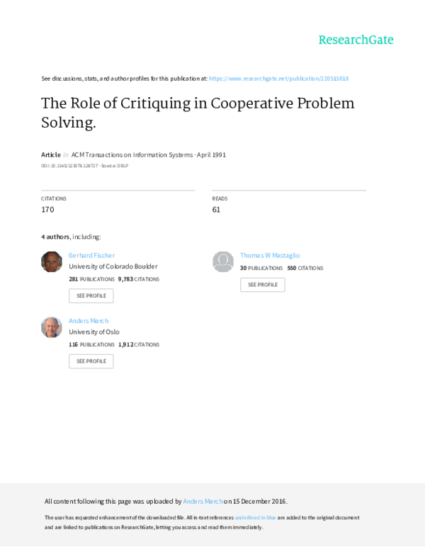 (PDF) The role of critiquing in cooperative problem solving