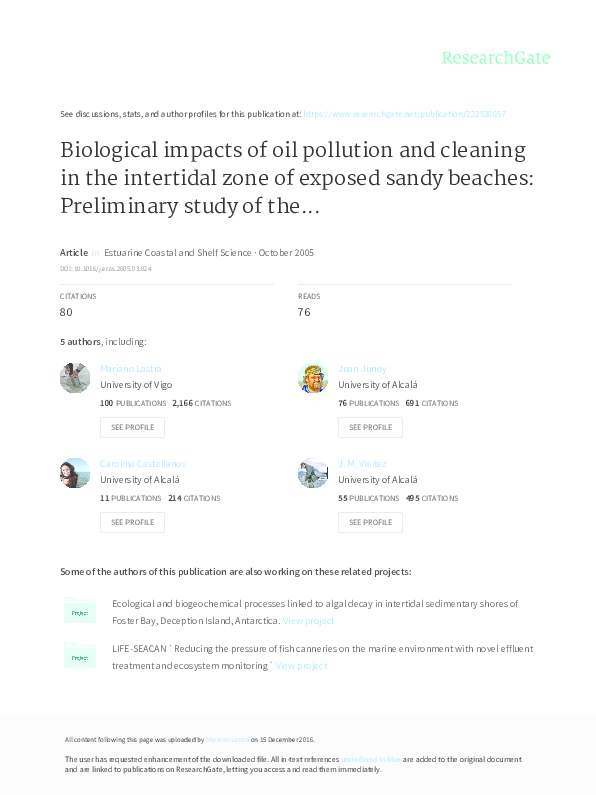 (PDF) Biological impacts of oil pollution and cleaning in the intertidal zone of exposed sandy ...