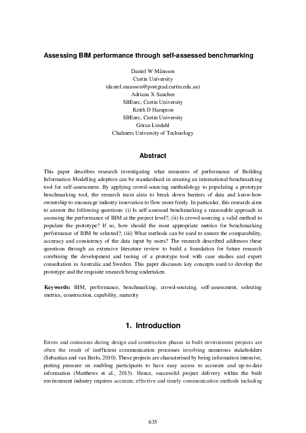(PDF) Assessing BIM performance through self-assessed benchmarking
