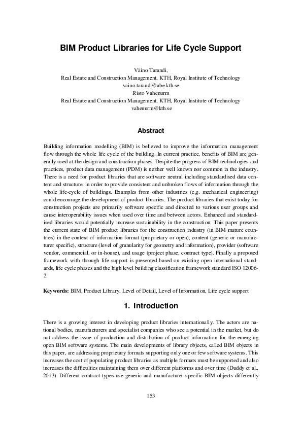 (PDF) BIM Product Libraries for Life Cycle Support