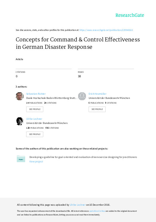 (PDF) Concepts for Command & Control Effectiveness in German Disaster ...