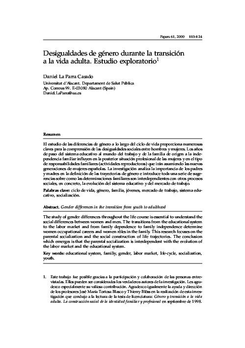 (PDF) Desigualdades de g nero durante la transici n a la vida adulta. Estudio exploratorio