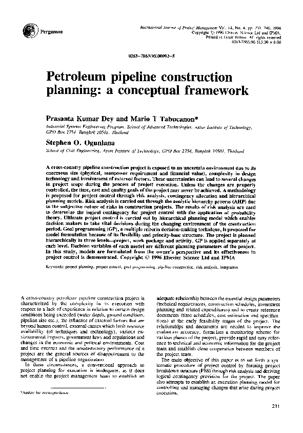 (PDF) Petroleum pipeline construction planning: a conceptual framework