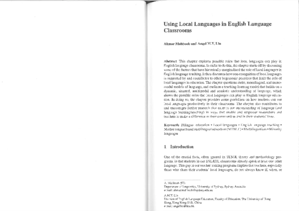 (PDF) Using Local Languages in English Language Classrooms