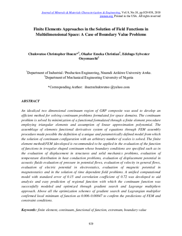 (PDF) Finite Elements Approaches in the Solution of Field Functions in Multidimensional Space: A ...