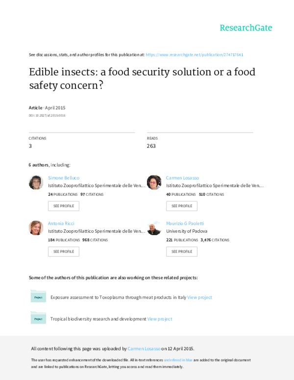 (PDF) Edible insects: a food security solution or a food safety concern?