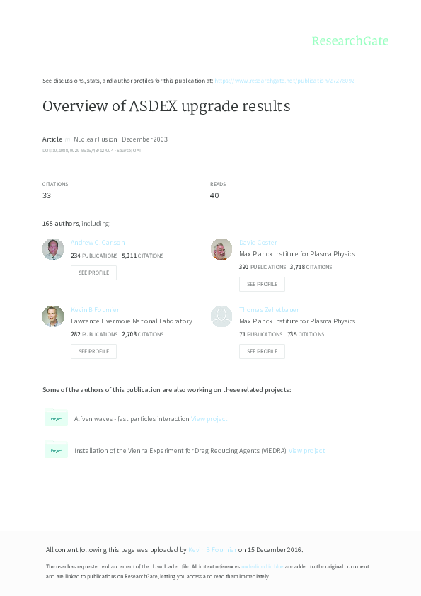 (PDF) Overview of ASDEX Upgrade results | B. Kuteev - Academia.edu