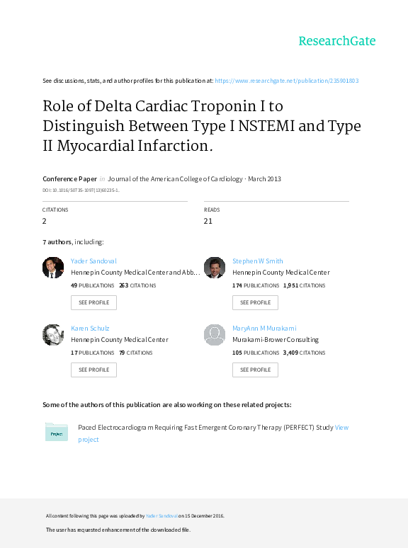 (PDF) Role of Delta Cardiac Troponin I to Distinguish Between Type I ...
