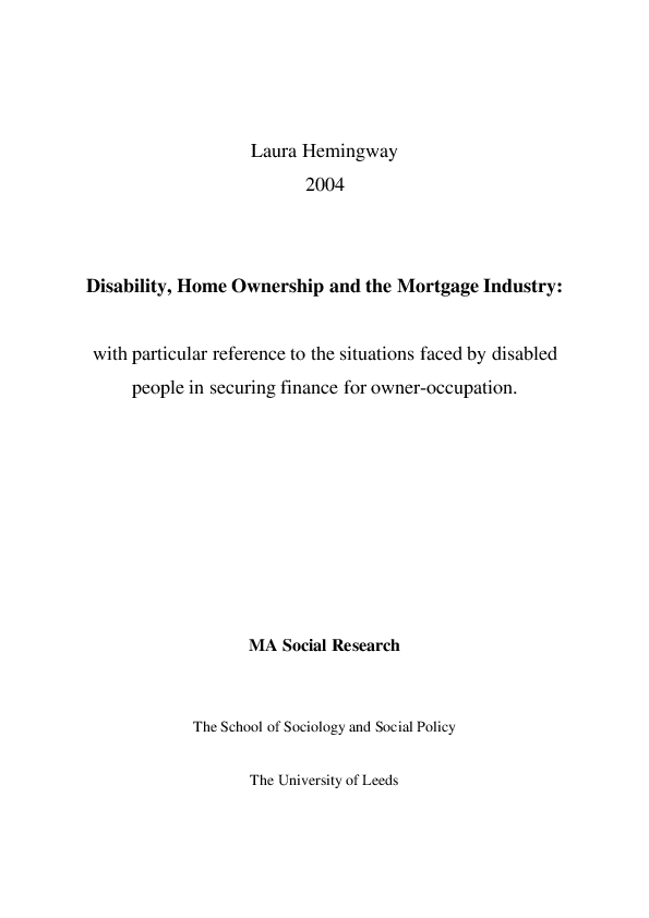 (PDF) Disability, Home Ownership and the Mortgage Industry | Laura ...