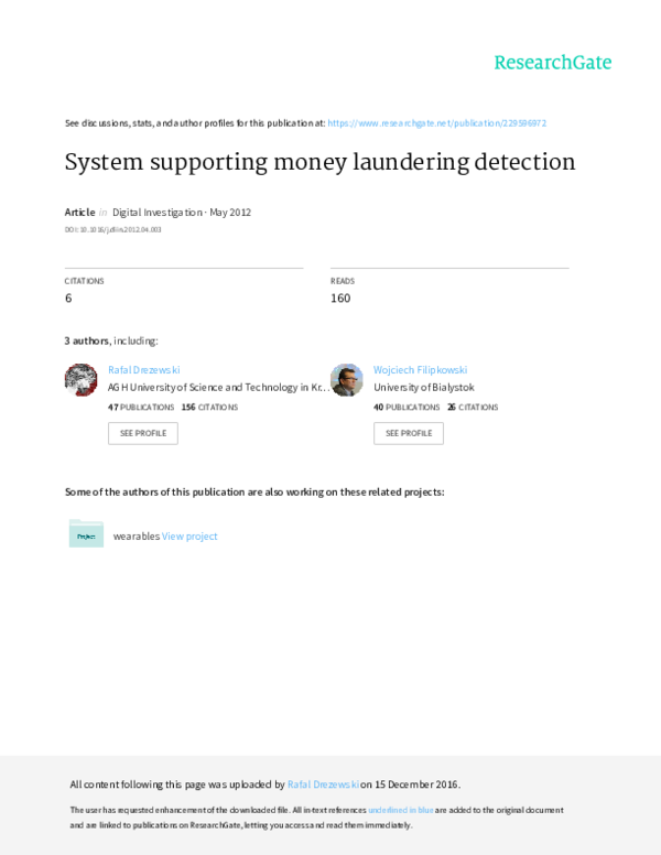 (PDF) System supporting money laundering detection