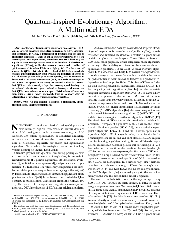 (PDF) Quantum-inspired evolutionary algorithm: a multimodel EDA