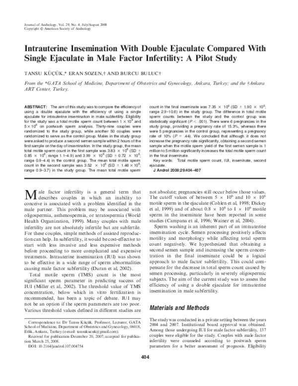 (PDF) Comparison of semen parameters in pregnancy and nonpregnancy ...