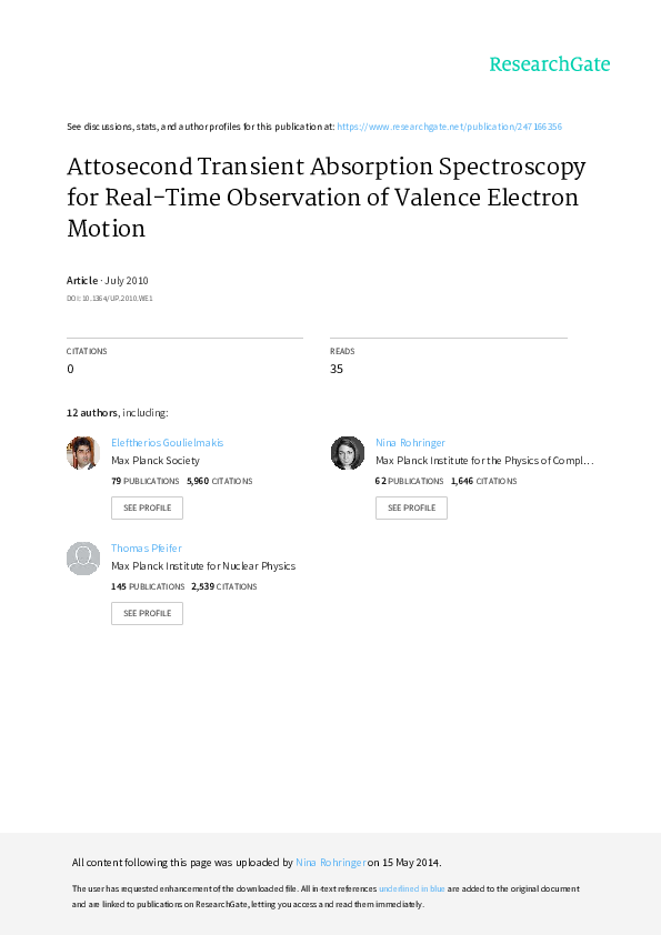 (PDF) Attosecond Transient Absorption Spectroscopy for Real-Time ...