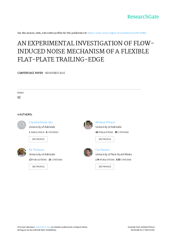 (PDF) AN EXPERIMENTAL INVESTIGATION OF FLOW- INDUCED NOISE MECHANISM OF A FLEXIBLE FLAT-PLATE ...