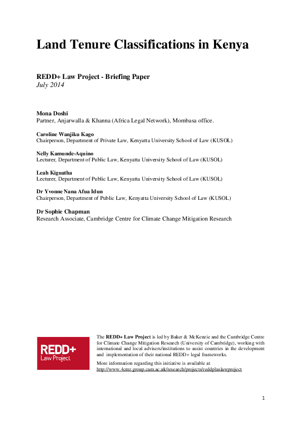 (PDF) Land Tenure Classifications in Kenya REDD+ Law Project -Briefing ...