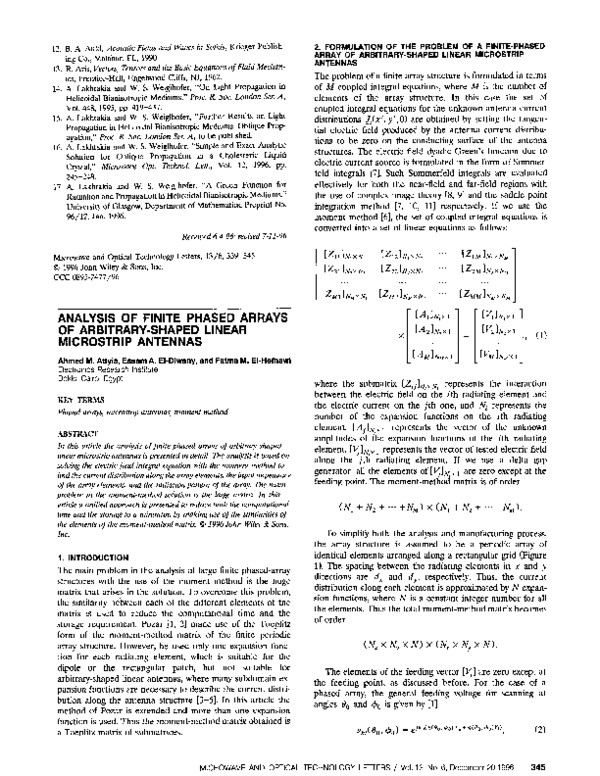 Pdf Analysis Of Finite Phased Arrays Of Arbitrary‐shaped Linear Microstrip Antennas Fatma M
