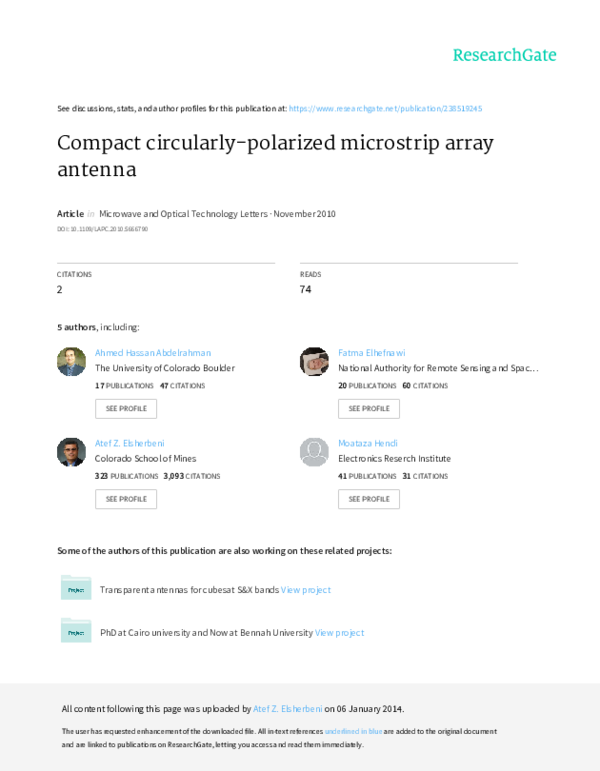 (PDF) Compact circularly-polarized microstrip array antenna