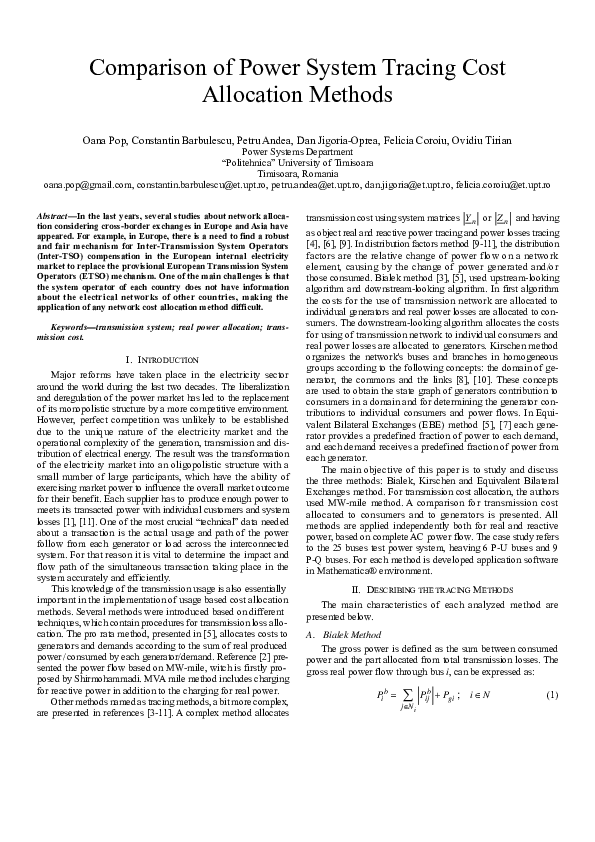 (PDF) Comparison of Power System Tracing Cost Allocation Methods