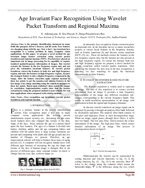 Pdf Age Invariant Face Recognition Using Wavelet Packet Transform And Regional Maxima