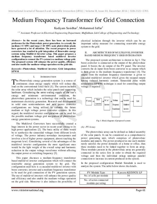 (PDF) Medium Frequency Transformer for Grid Connection