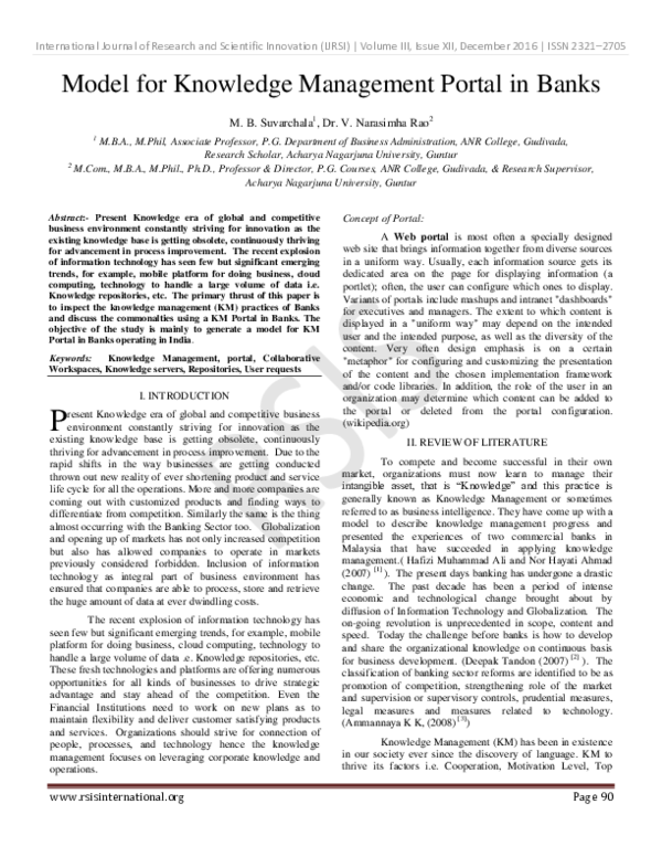 (PDF) Model for Knowledge Management Portal in Banks