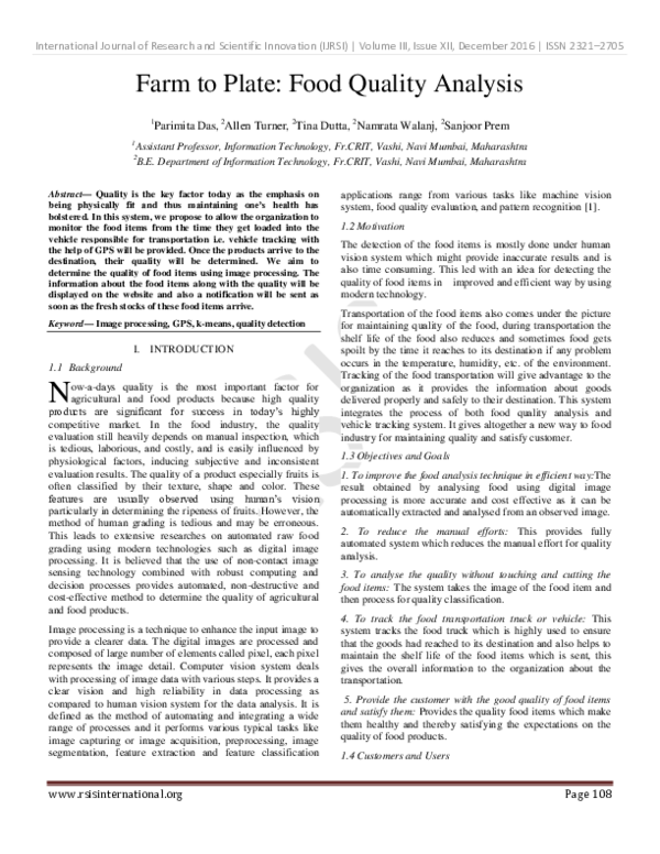 (PDF) Farm to Plate: Food Quality Analysis