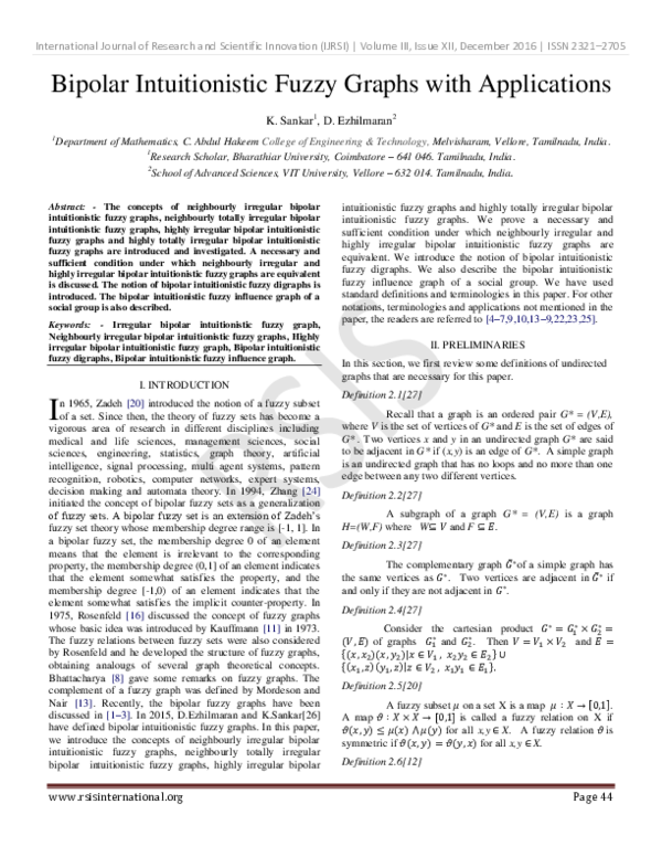 (PDF) Bipolar Intuitionistic Fuzzy Graphs with Applications