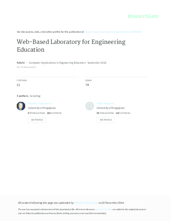 (PDF) Web-based laboratory for engineering education