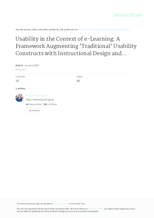 Pdf Usability In The Context Of E Learning A Framework Augmenting