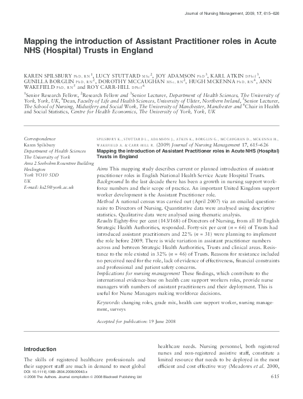 (PDF) Mapping the introduction of assistant practitioner roles in acute ...