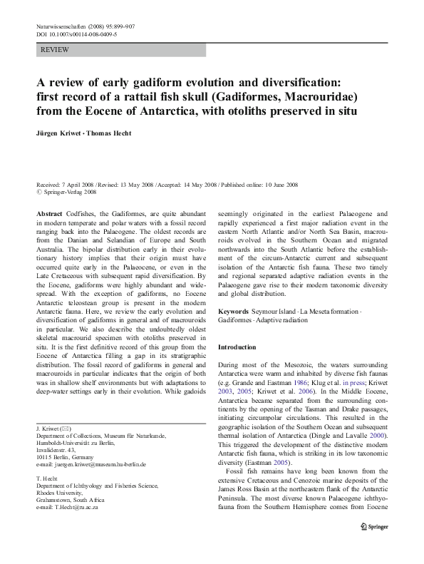 Pdf A Review Of Early Gadiform Evolution And Diversification First