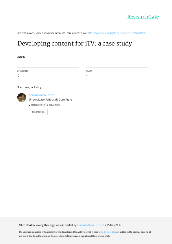 (PDF) Developing content for iTV: a case study