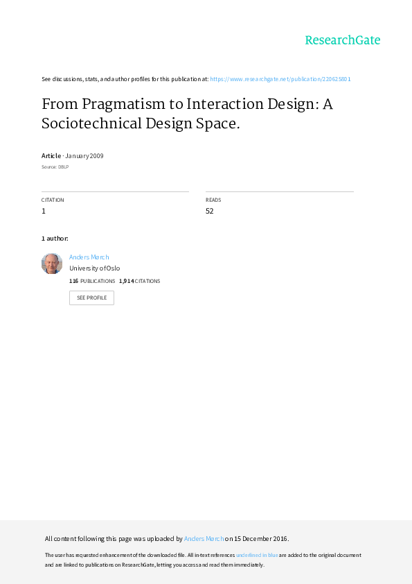 (PDF) From Pragmatism to Interaction Design | Anders Mørch - Academia.edu