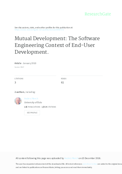Pdf Mutual Development The Software Engineering Context Of End User Development