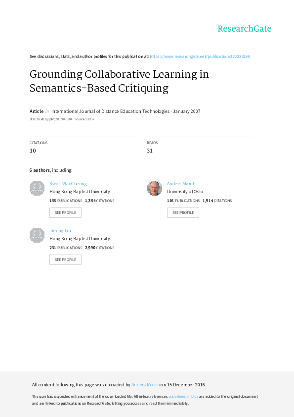 (PDF) Grounding Collaborative Learning in Semantics-Based Critiquing
