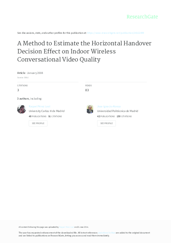 Pdf A Method To Estimate The Horizontal Handover Decision Effect On Indoor Wireless