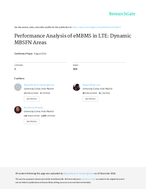 (PDF) Performance Analysis of eMBMS in LTE: Dynamic MBSFN Areas